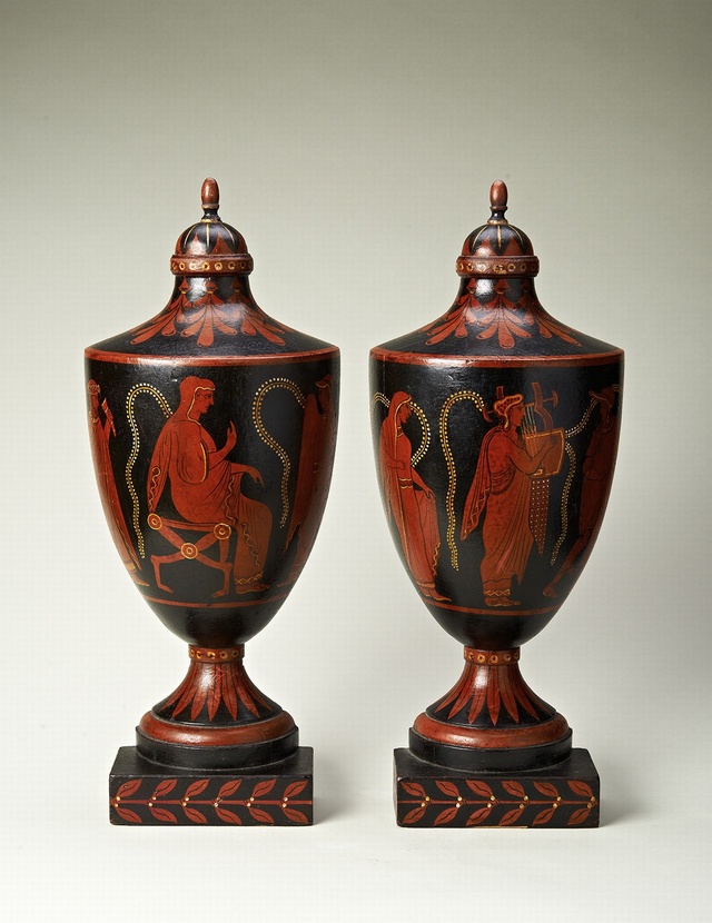 A Pair of Early 19th Century Painted Pine Flat Back Vases In the ...